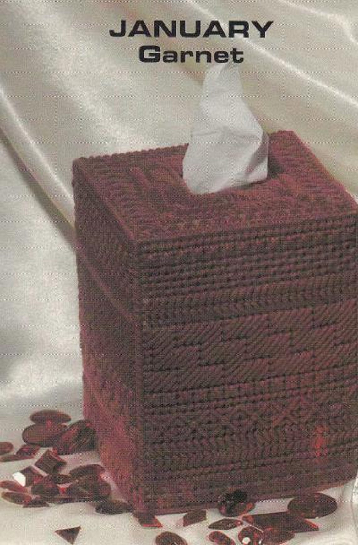 Vintage PDF Plastic Canvas Pattern - January Garnet Tissue Box Cover - Etsy