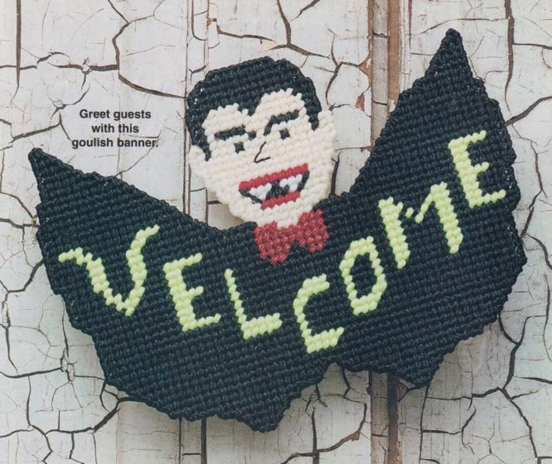 Vintage PDF Plastic Canvas Pattern - Vampire Welcome - Etsy
