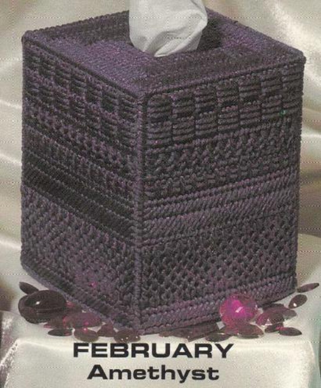 Vintage PDF Plastic Canvas Pattern - February Amethyst Tissue Box Cover ...