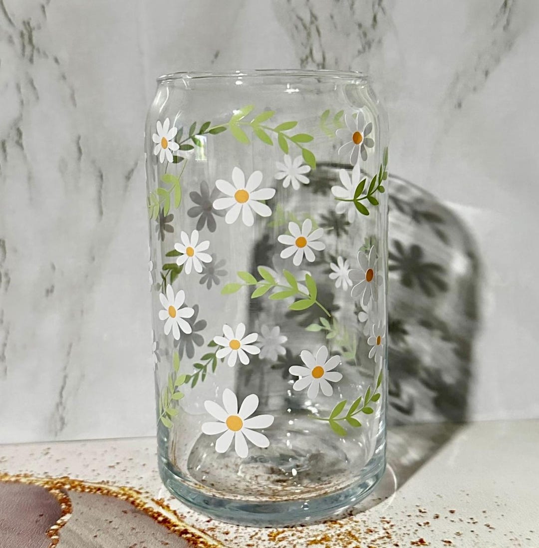 Daisies for Days Glass Cup Custom Glass Cups Glass Cups With Straw Cute ...