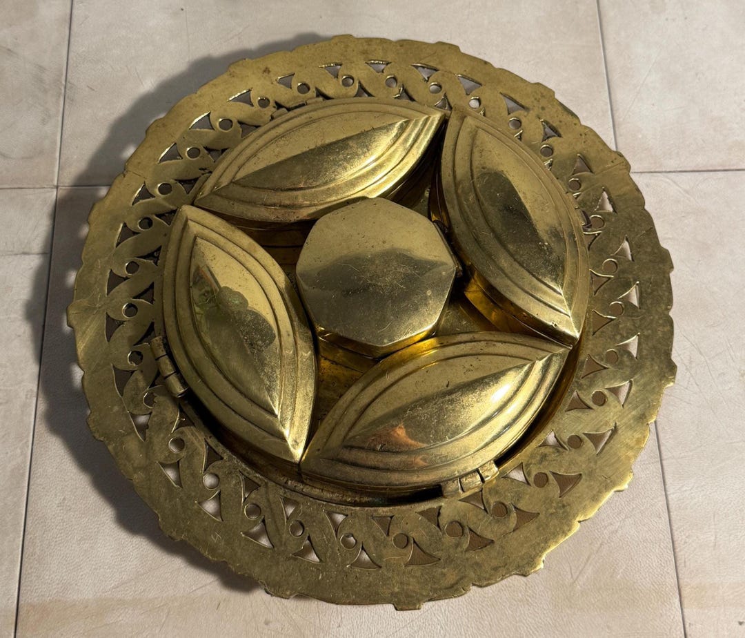 Ceremonial Wedding Six Piece Betel Nut Set Paan Dan | Pierced Brass ...