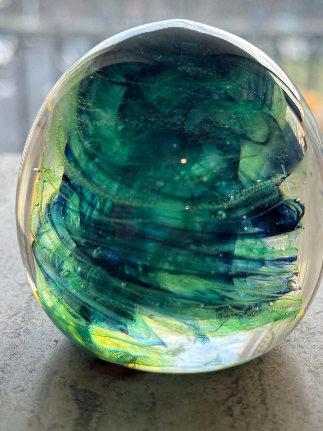 Kerry Glass Paperweight Standard Size | Emerald Teal Navy Swirl Core ...