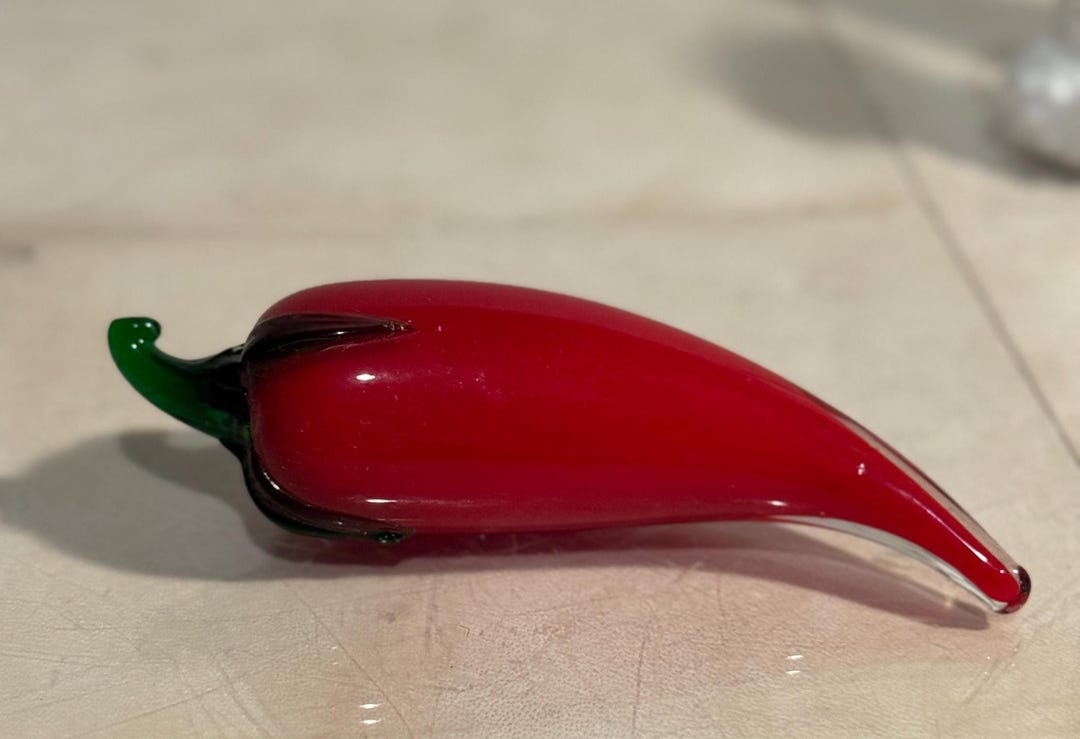 Art Glass Chili Pepper Sculpture | Solid Red Form With Applied Green ...