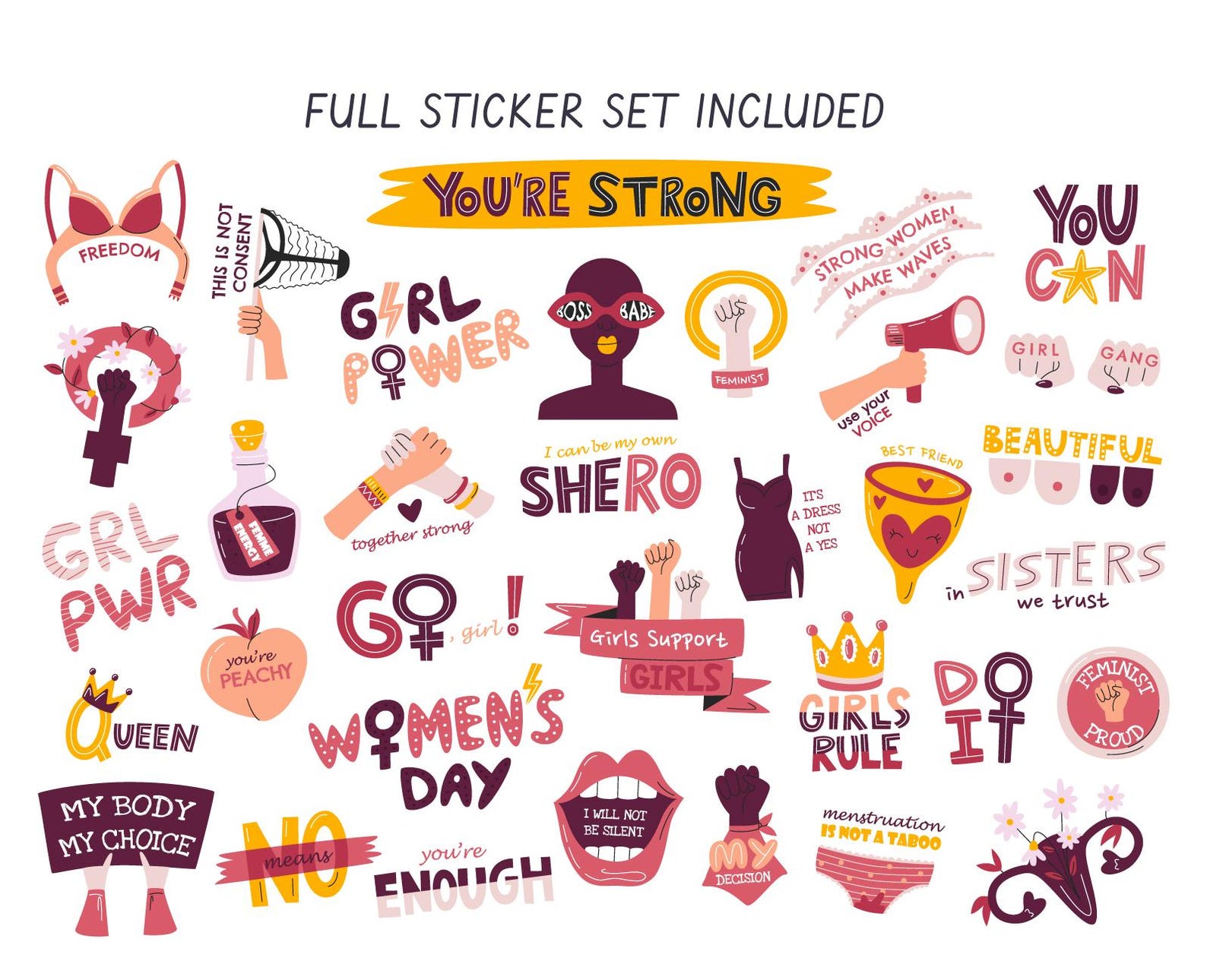 Empower Your Tech With Feminist Symbols & Quotes You're Strong Sticker ...