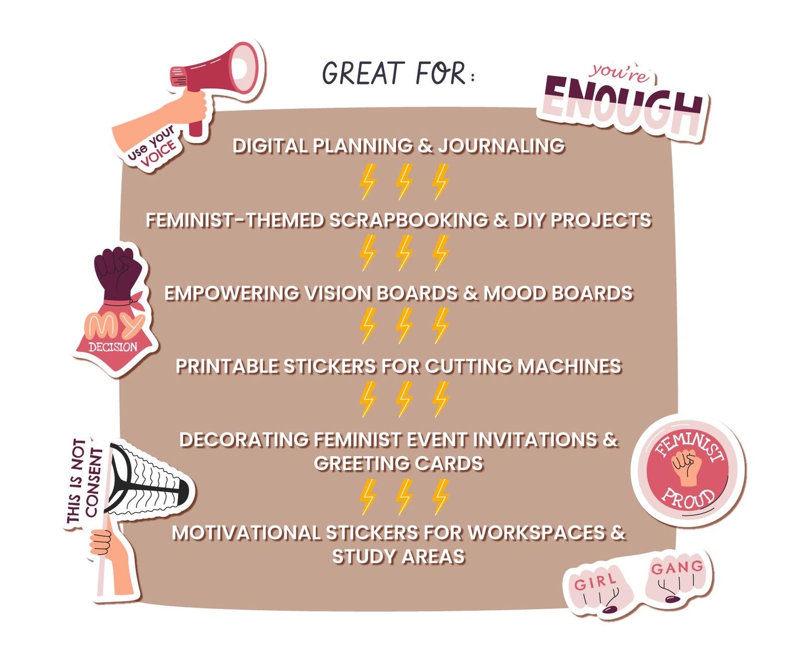 Empower Your Tech With Feminist Symbols & Quotes You're Strong Sticker ...