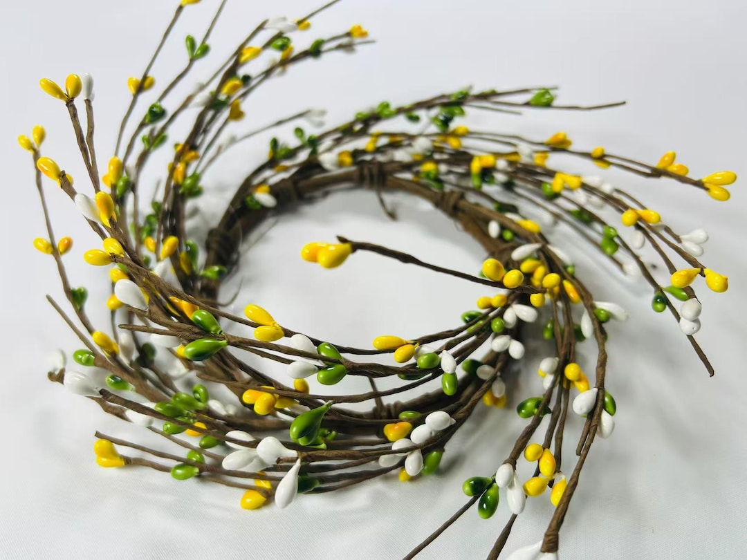 Spring Pip Berry Wreath Ring 4.5” | Mini Candle Ring | Yellow White ...