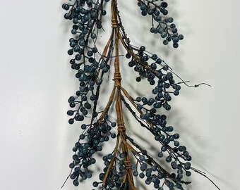 Blueberry Branch Powdered Faux Garland, Farmhouse Garland, Rustic ...