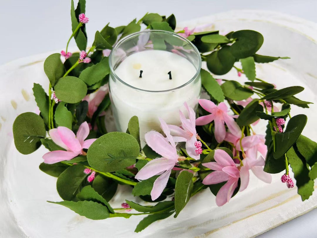 Pink Floral Candle Ring: Farmhouse Spring Table Decor - Etsy