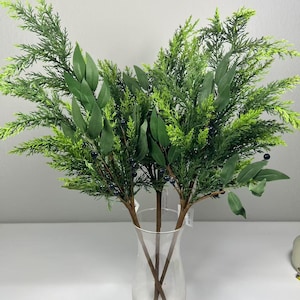 Real Touch Cedar Pine Greenery Pick Faux Blueberry Stem Lifelike ...