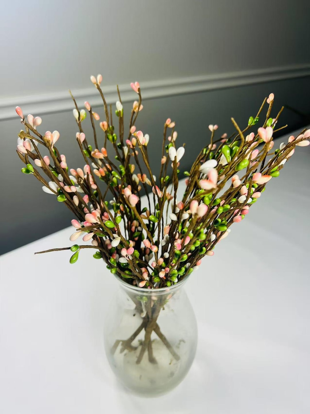 Spring Pip Berry Pick: Pink, Green & White Floral Branch (14") - Etsy