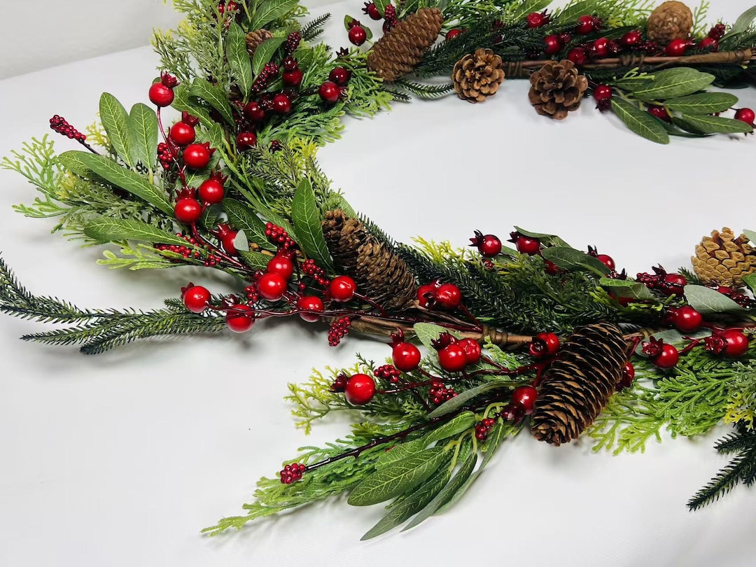 60’’ Christmas Garland With Pinecones and Red Berries, Artificial ...