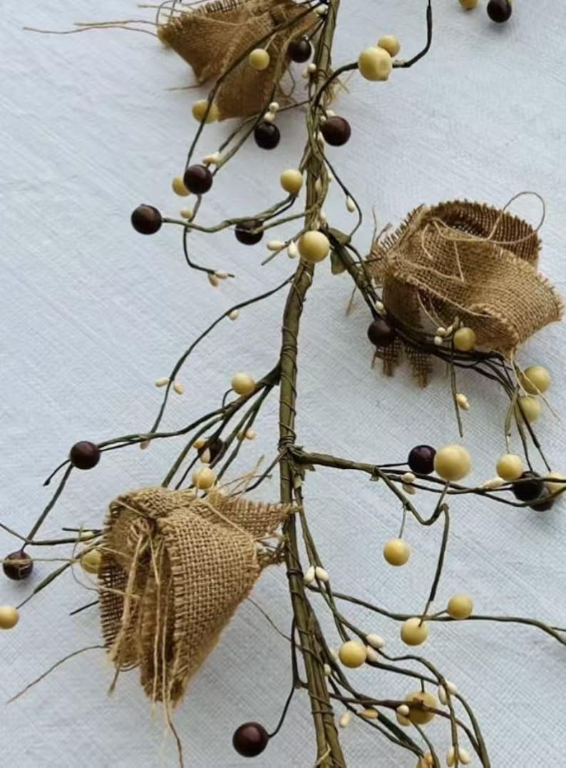 Rustic 5ft Pip Berry Garland With Burlap Roses, Farmhouse Country Decor ...