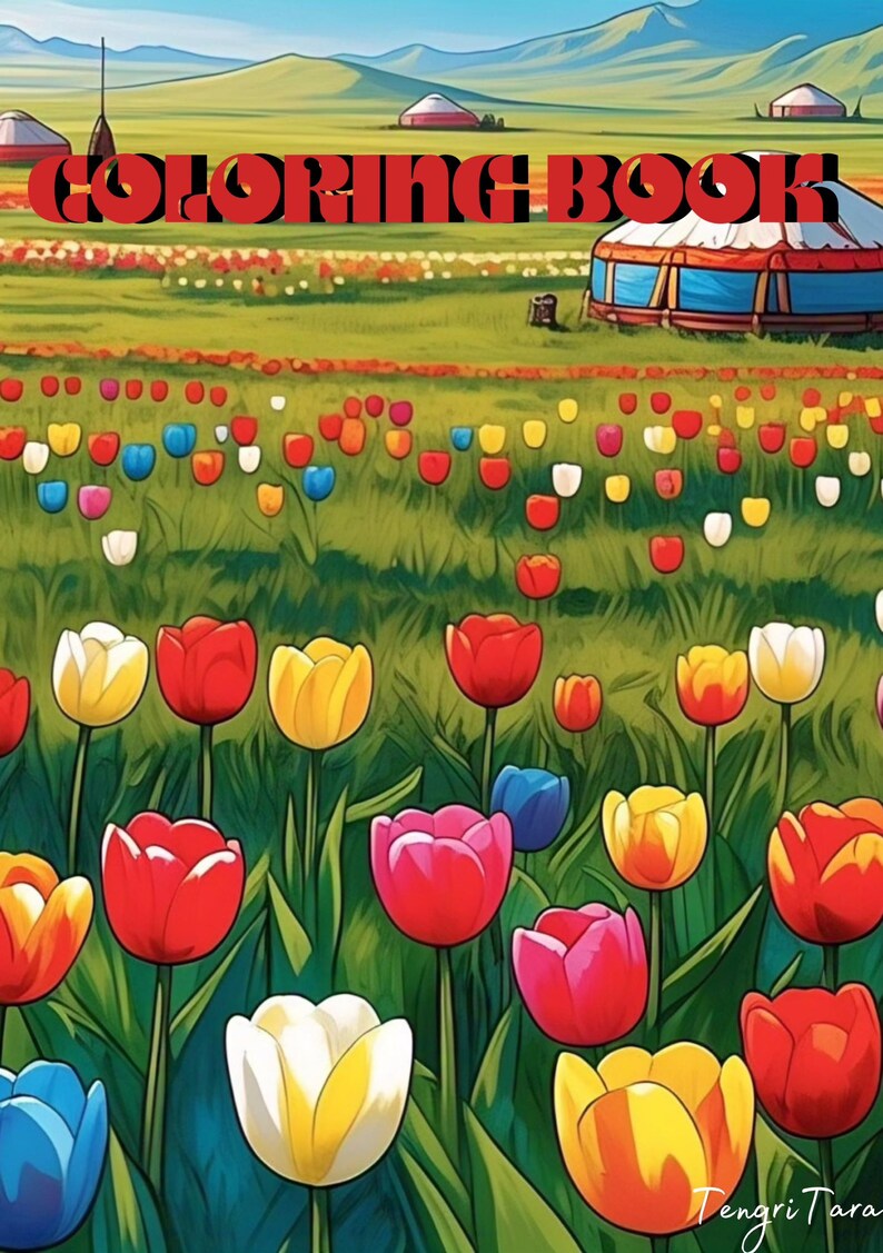Coloring Book, Flowers, Animals, Nature, Steppes, Sky, Lotus, Tulips ...