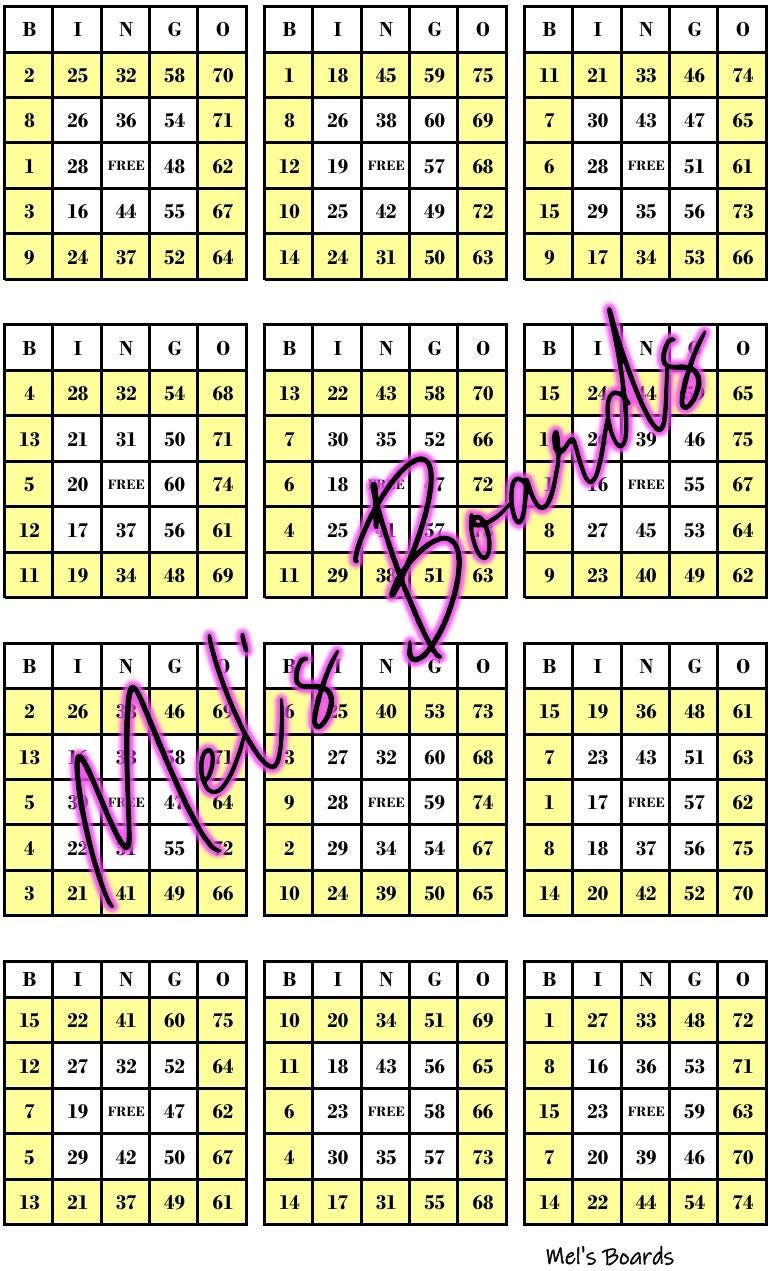Specials Bingo Cards - 8 Games, 12 Cards per Game - Etsy