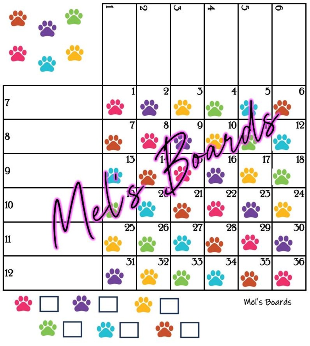 Paw Print Micro Grid Bingo - Straight & Mixed Boards - Etsy