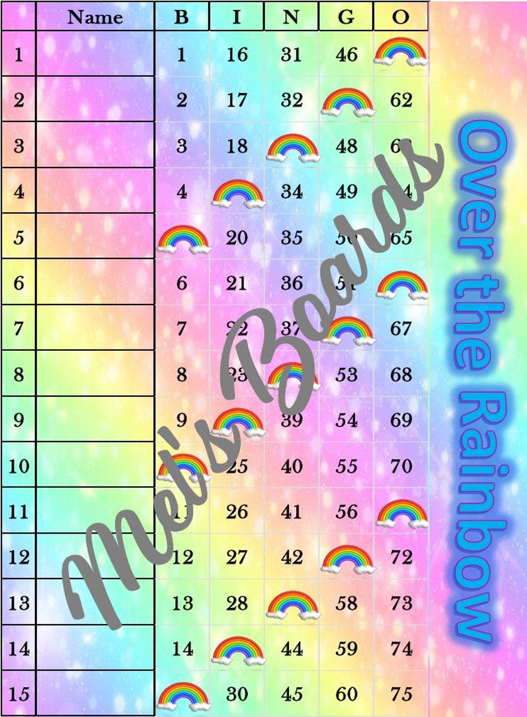 Rainbow Bingo Board (PDF) - Etsy
