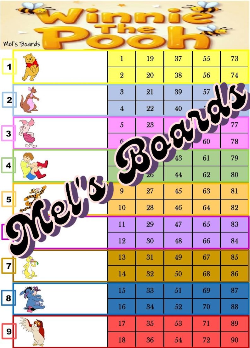 Winnie the Pooh - 90 Ball, 9 Block Bingo. Straight & Mixed Boards - Etsy