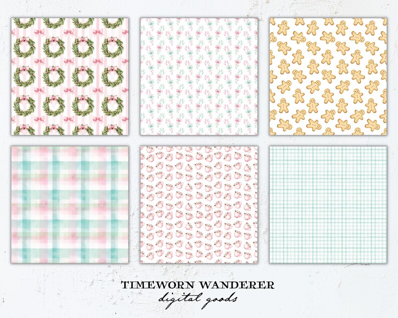Pastel Christmas Digital Papers, Cute Seamless Patterns Bundle, Pink ...