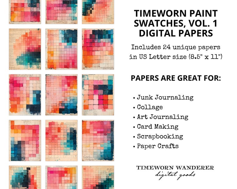 Vintage Ledger Paint Swatches Digital Papers, Junk Journaling, Timeworn ...