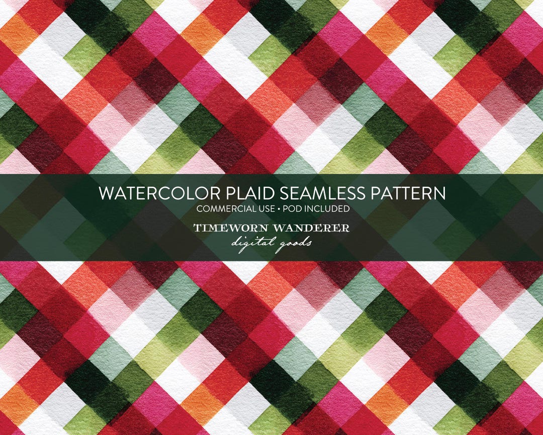 Watercolor Christmas Plaid Seamless Pattern, Red Green Holiday Check ...