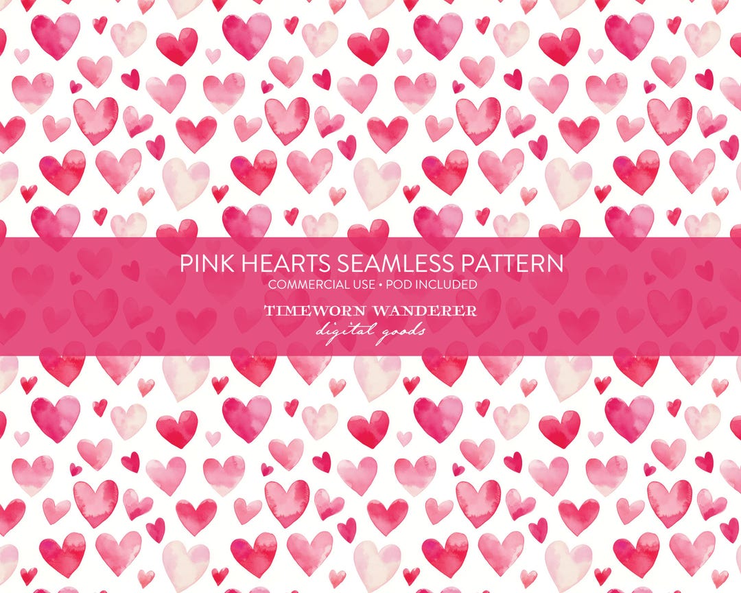 Pink Watercolor Hearts Seamless Pattern, Valentine’s Day Digital Paper ...