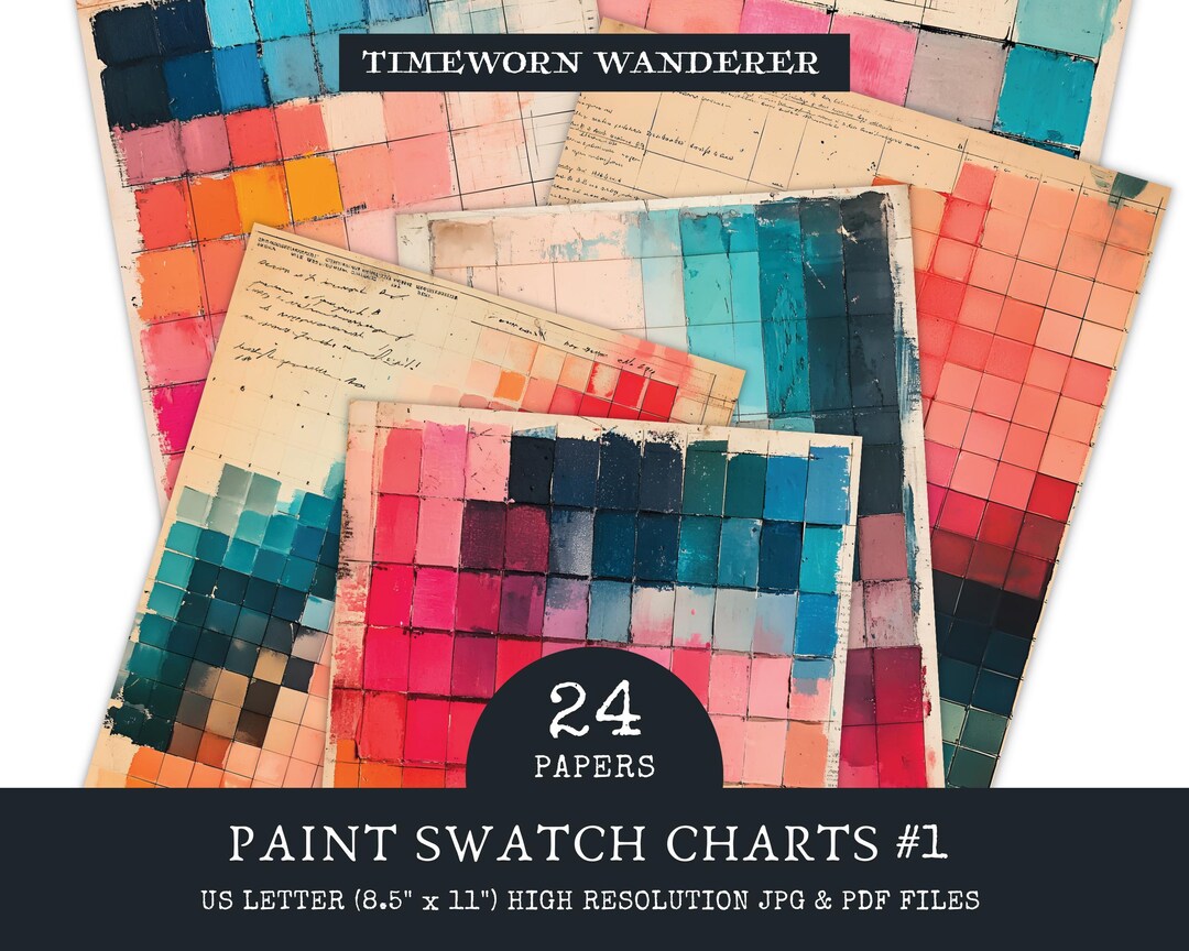 Vintage Ledger Paint Swatches Digital Papers, Junk Journaling, Timeworn ...