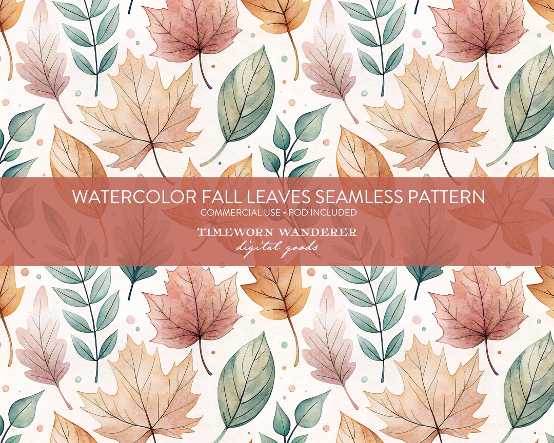 Watercolor Fall Leaf Seamless Pattern, Autumn Leaves, Repeating ...