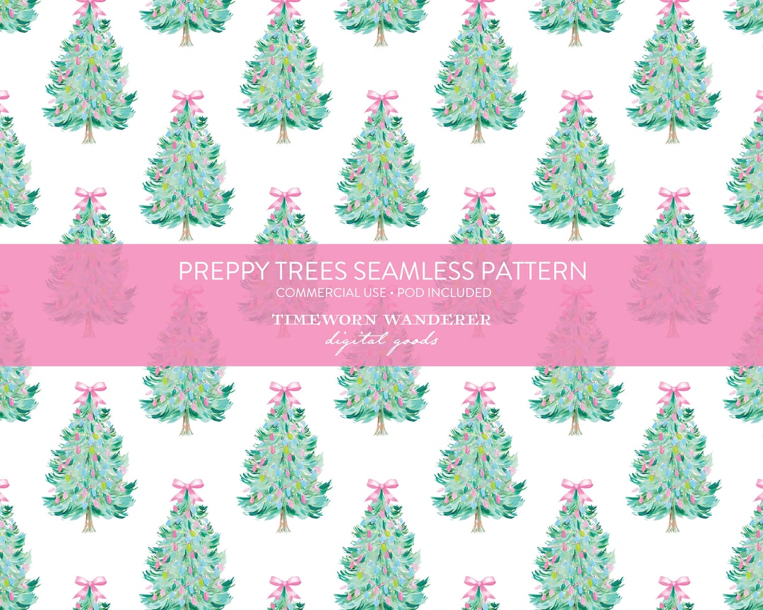Preppy Pastel Christmas Trees Seamless Pattern, Cute Pink & Mint Green ...