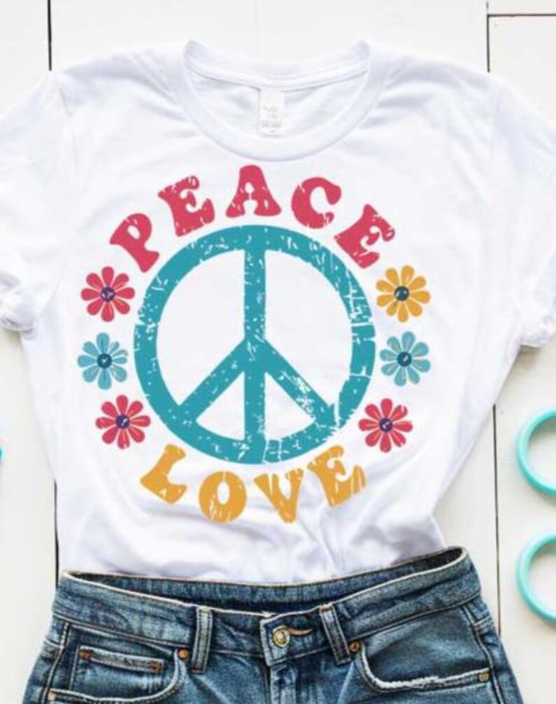 Retro Peace Sign SVG PNG, 70s Hippie Floral Clipart, Peace Love Boho ...