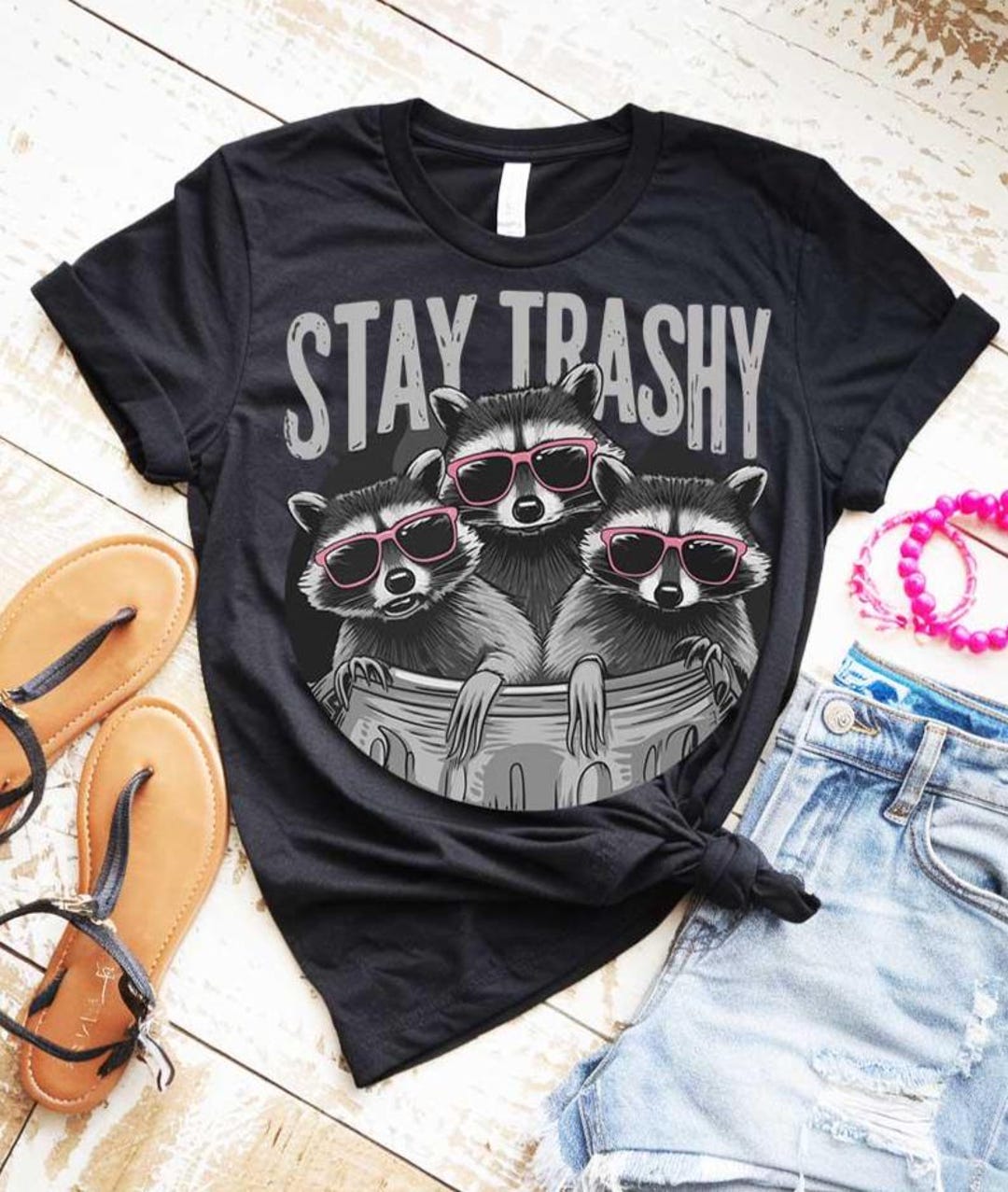 Funny Raccoon SVG PNG Stay Trashy Quote With Raccoons in Trash Can for ...
