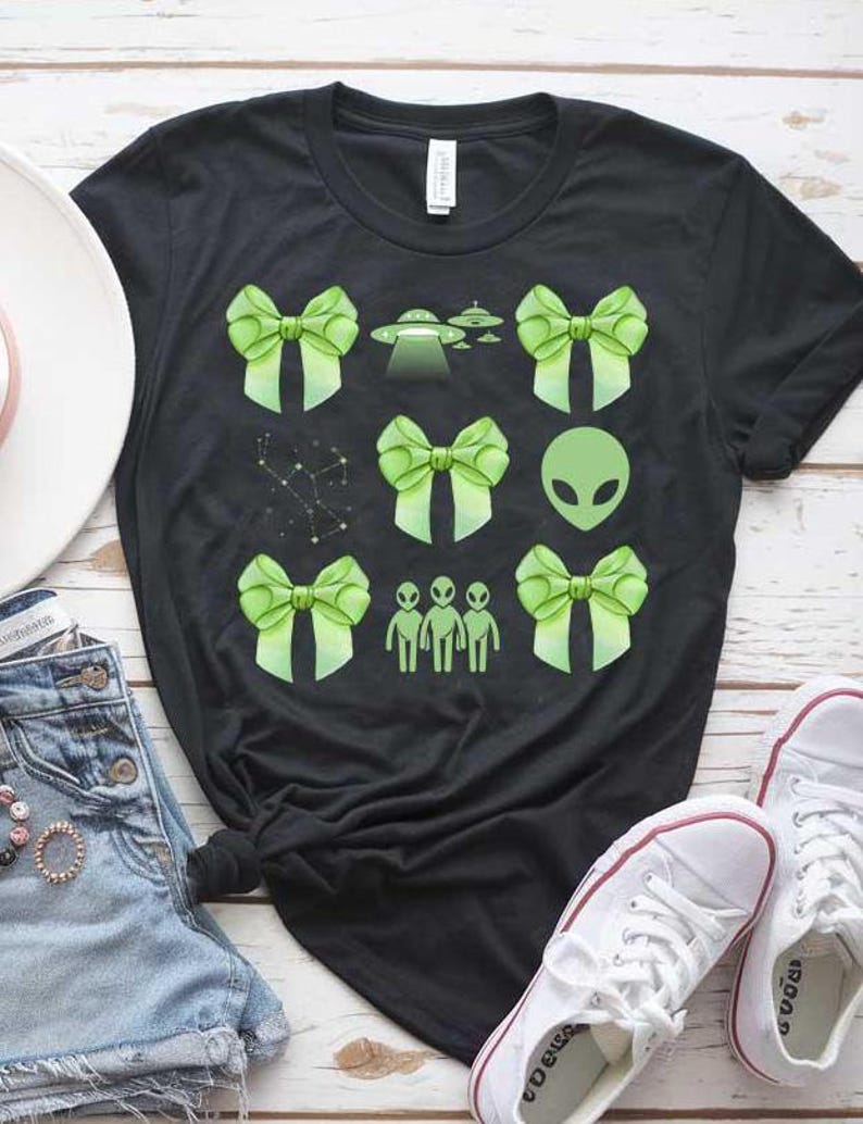 Alien PNG SVG, Funny Neon Space Aesthetic Digital Download, Cute Bow ...