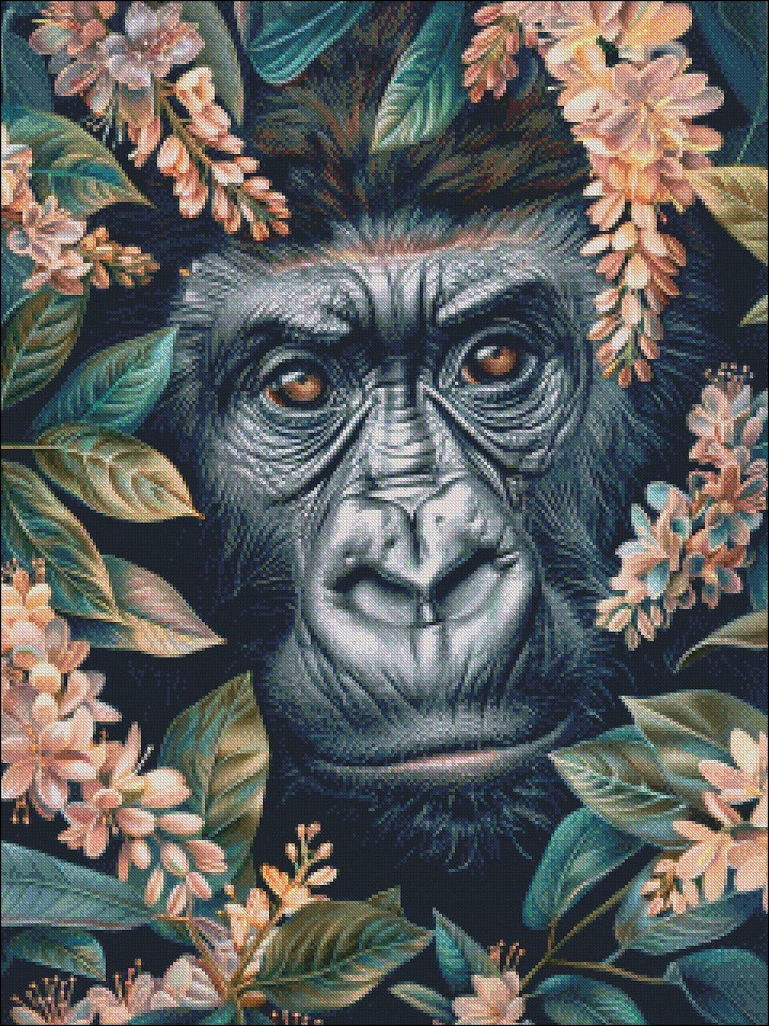 Cross Stitch Kit - Gorilla Face Flowers - Gorilla Cross Stitch Pattern ...