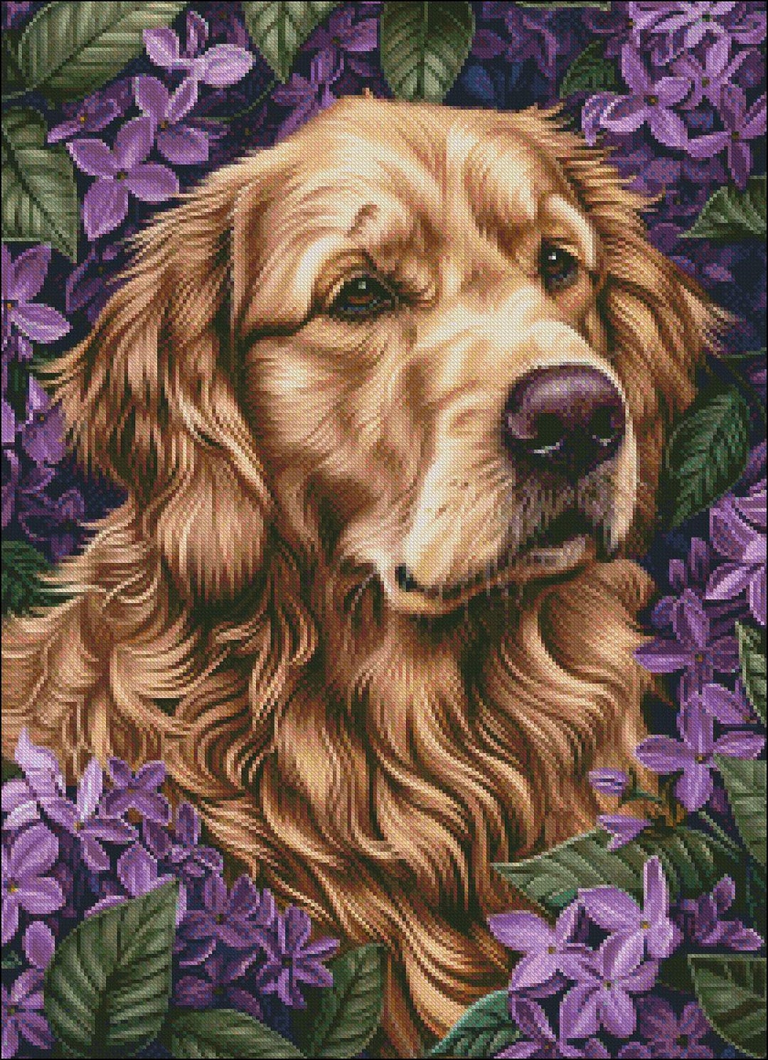 Cross Stitch Kit - Golden Retriever and Lilac - Dog Cross Stitch ...