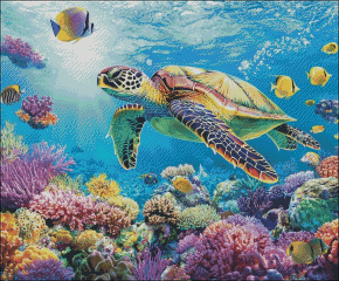 Cross Stitch Kit - Young Green Sea Turtle - Turtle Cross Stitch Pattern ...