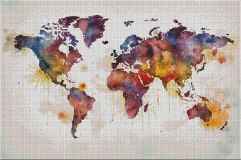 Cross Stitch Kit - Map of the World Map - Map Cross Stitch Pattern ...