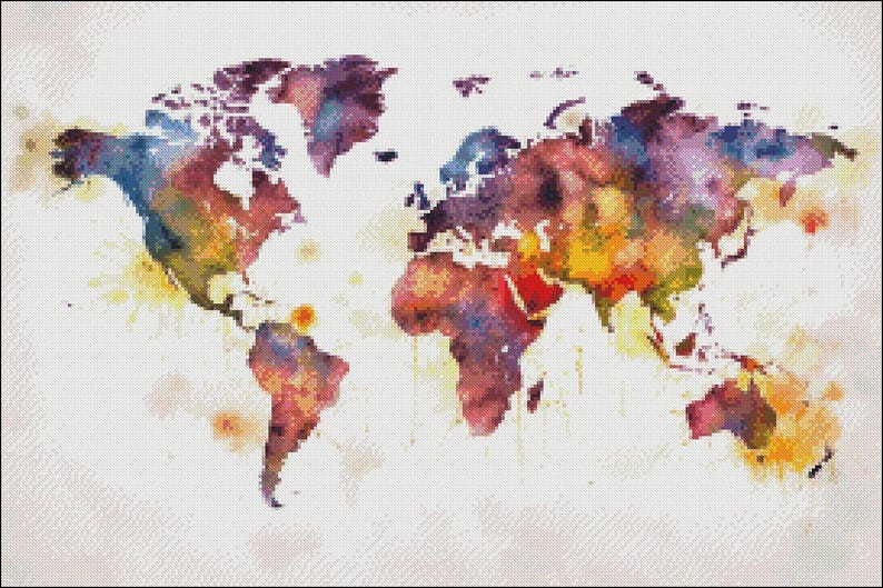 Map of the World Map - Counted Cross Stitch Patterns Printable Chart ...