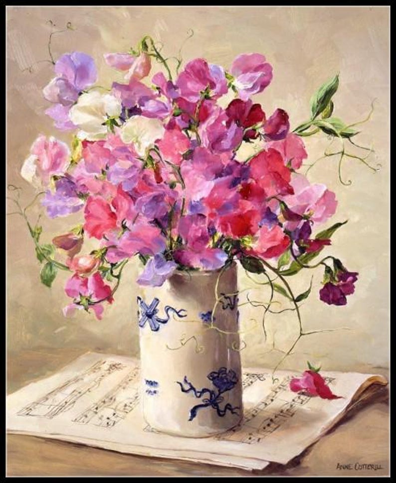 Summer Flowers in Vase 9 Counted Cross Stitch Patterns Printable Chart ...