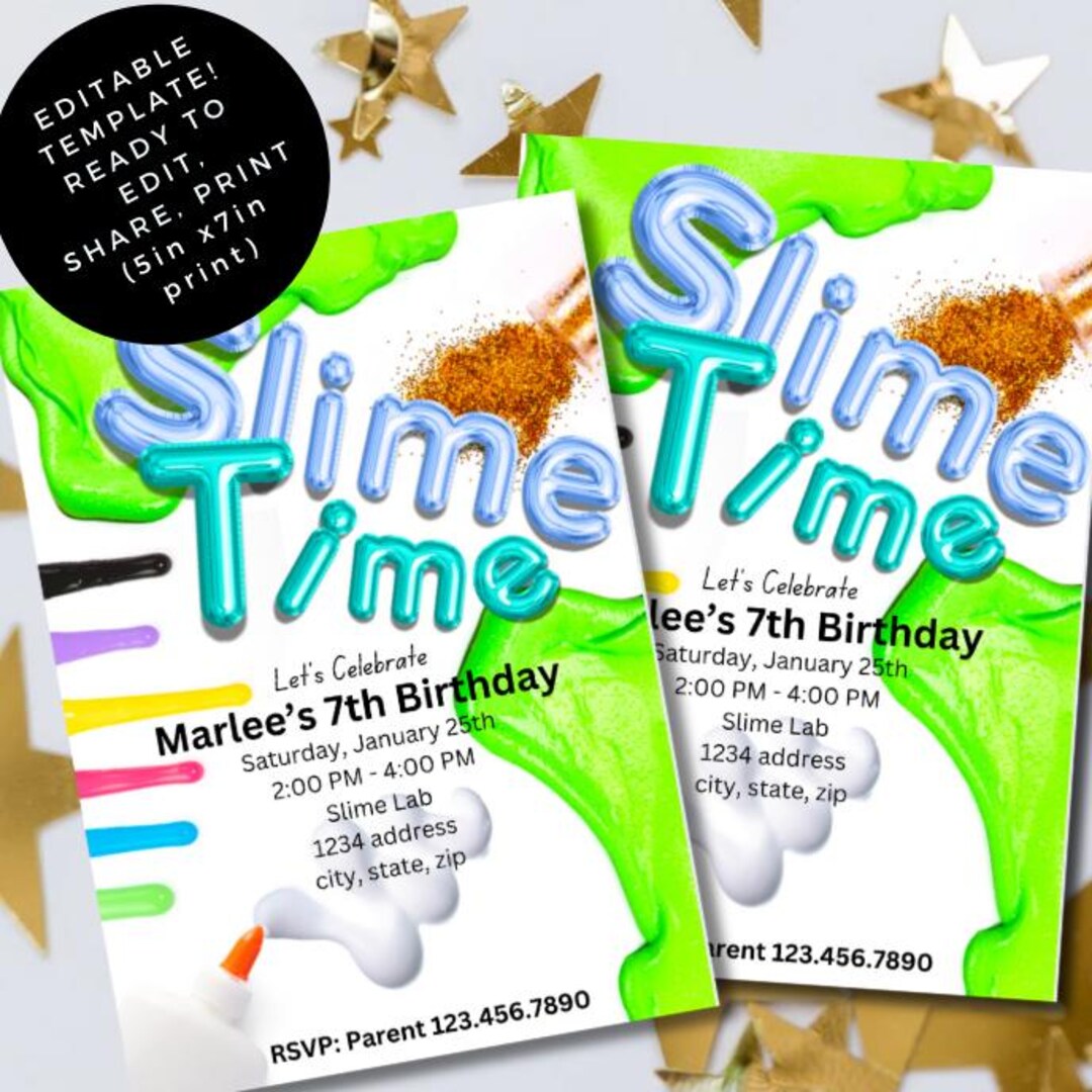 Slime Party Invitation Template edit, Download, Print, Share - Etsy