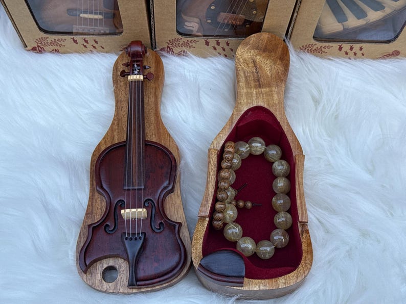 Handmade Wooden Violin Puzzle Box – Secret Compartment Jewelry Storage ...
