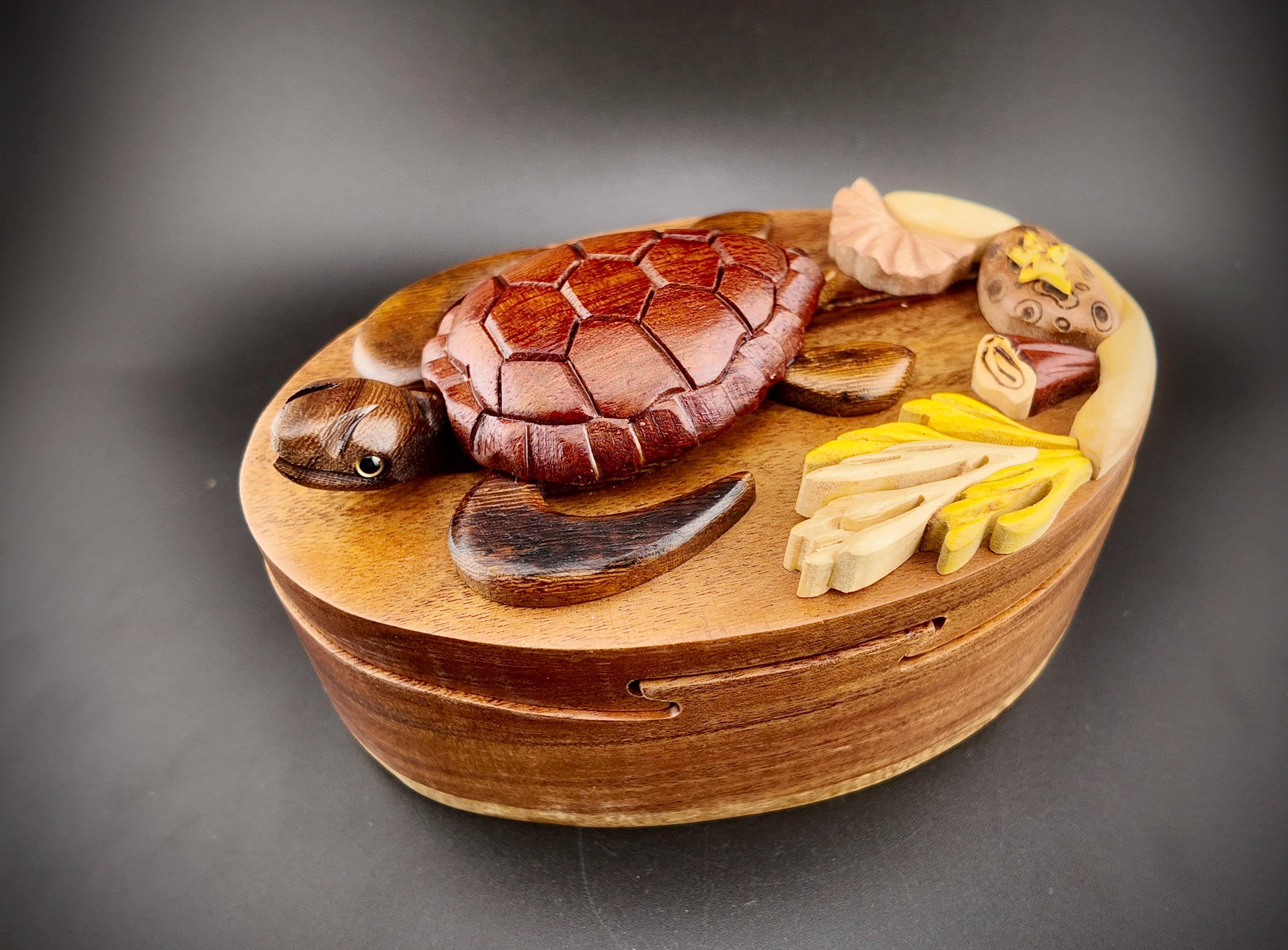 Handmade Wooden Sea Turtle Puzzle Box With Hidden Compartment - Coastal ...