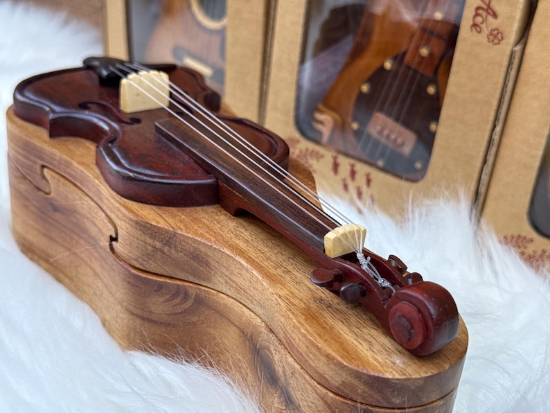 Handmade Wooden Violin Puzzle Box – Secret Compartment Jewelry Storage ...