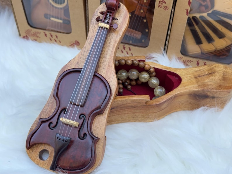 Handmade Wooden Violin Puzzle Box – Secret Compartment Jewelry Storage ...