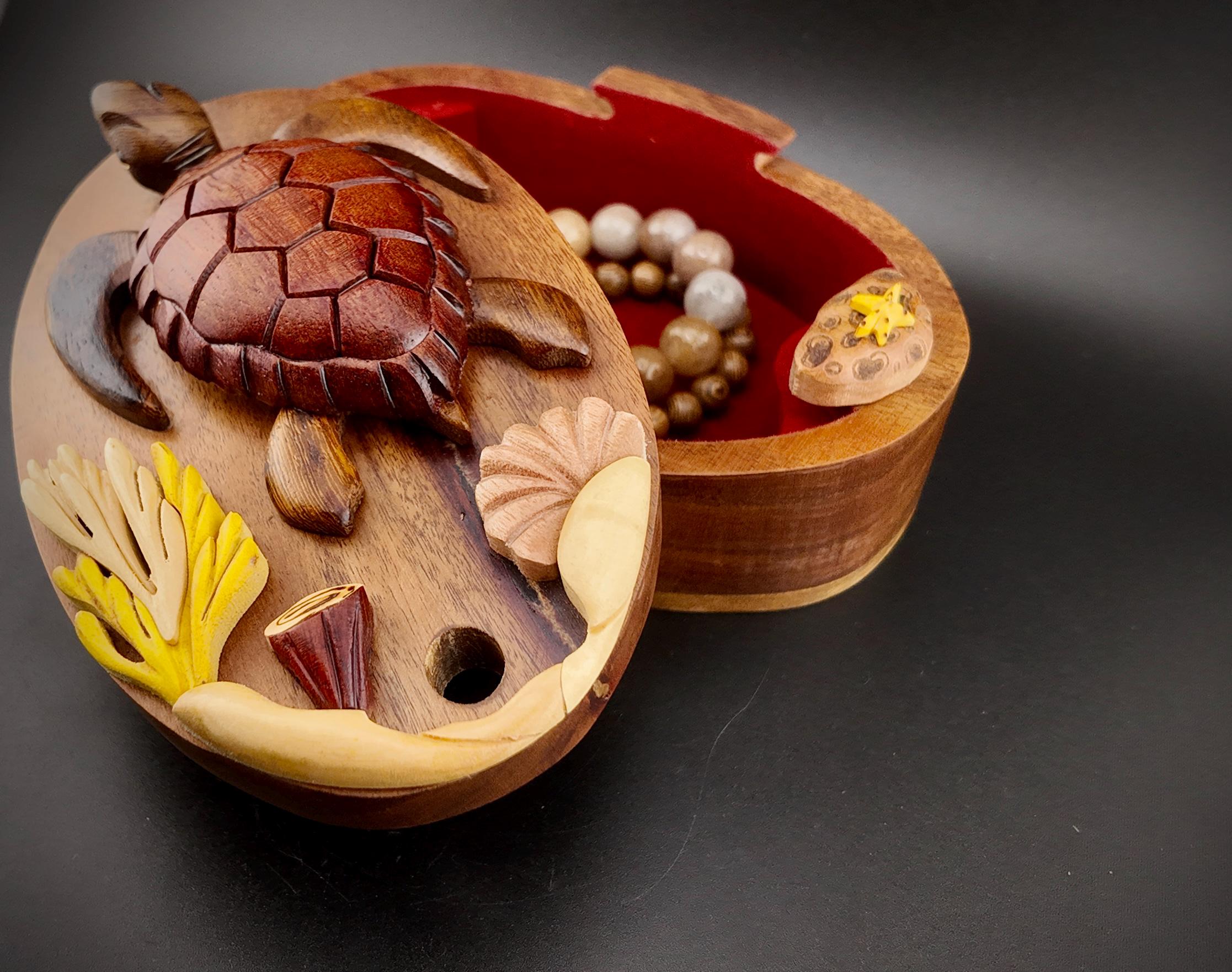 Handmade Wooden Sea Turtle Puzzle Box With Hidden Compartment - Coastal ...