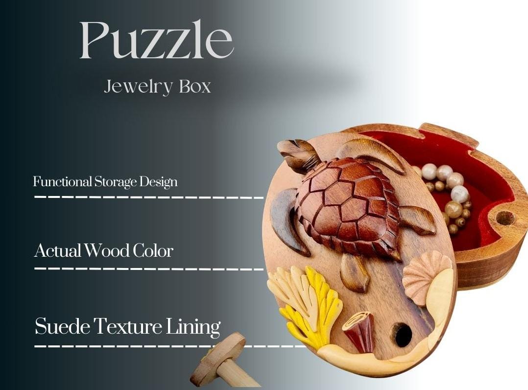 Handmade Wooden Sea Turtle Puzzle Box: Oak & Walnut Hidden Compartment ...