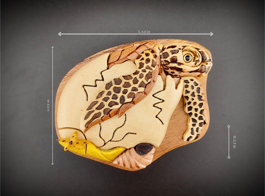 Handmade Wooden Sea Turtle Puzzle Box: Coastal Hidden Compartment - Etsy