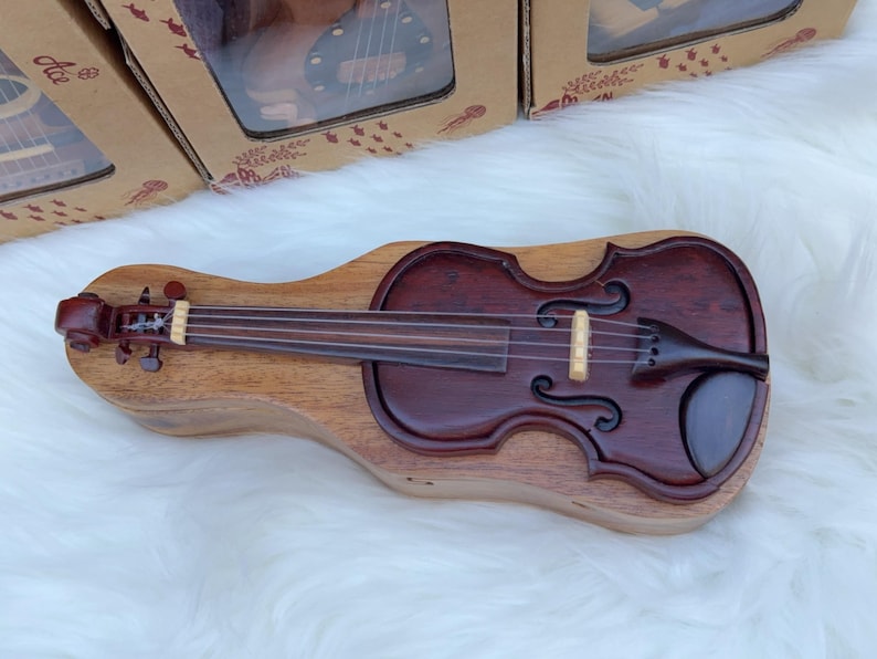 Handmade Wooden Violin Puzzle Box – Secret Compartment Jewelry Storage ...