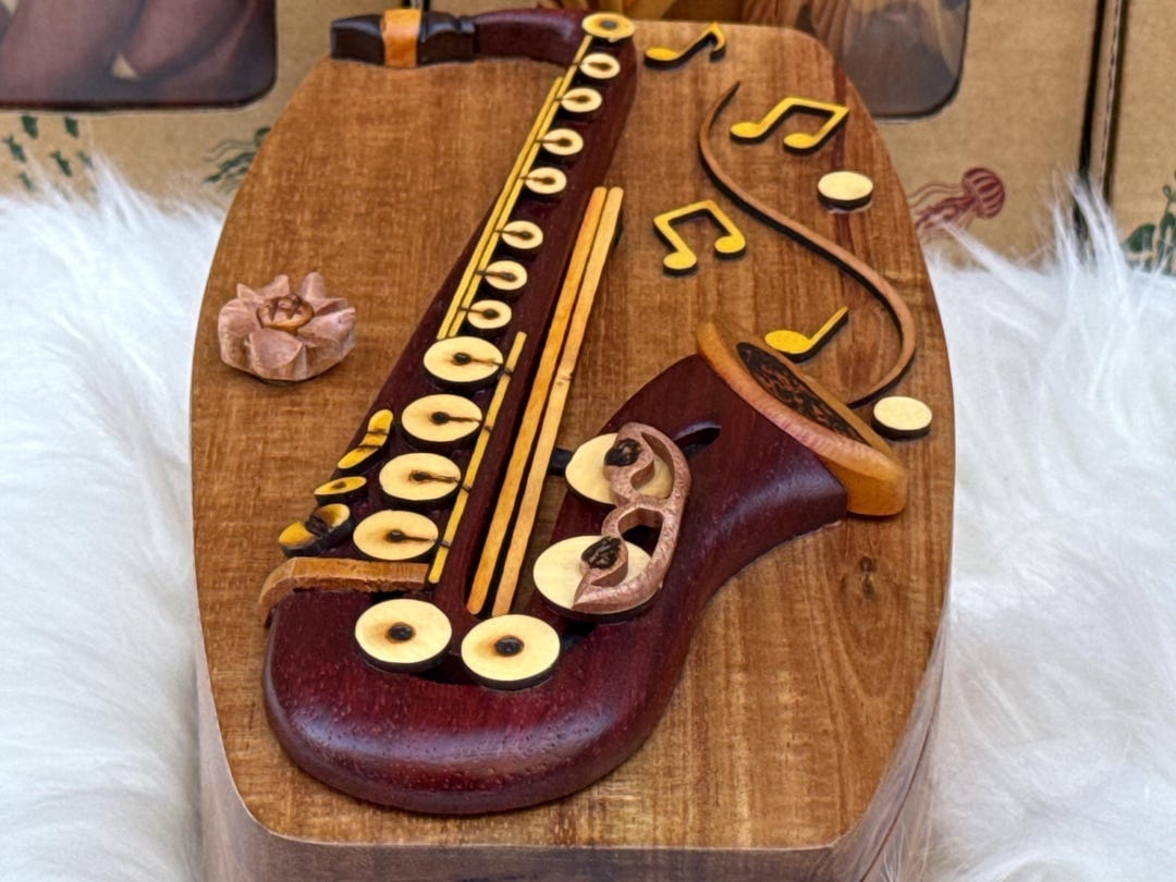 Handmade Wooden Saxophone Puzzle Box With Secret Compartment – Jazz ...