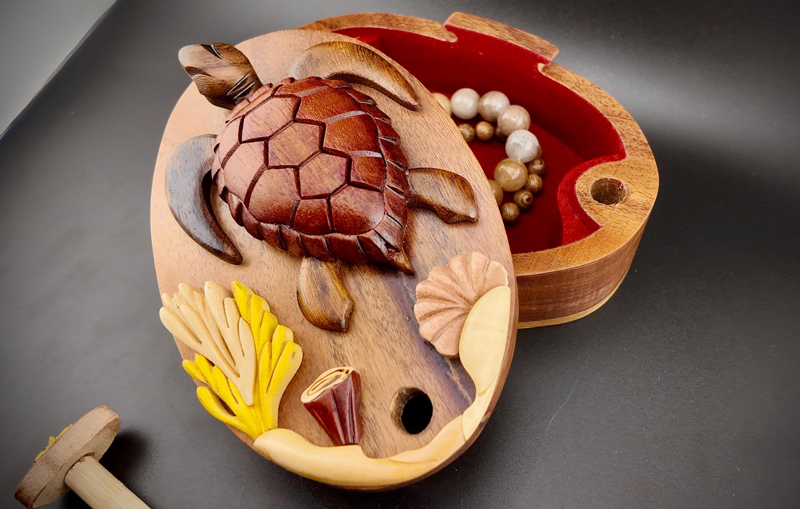 Handmade Wooden Sea Turtle Puzzle Box Ocean-themed Secret Box ...