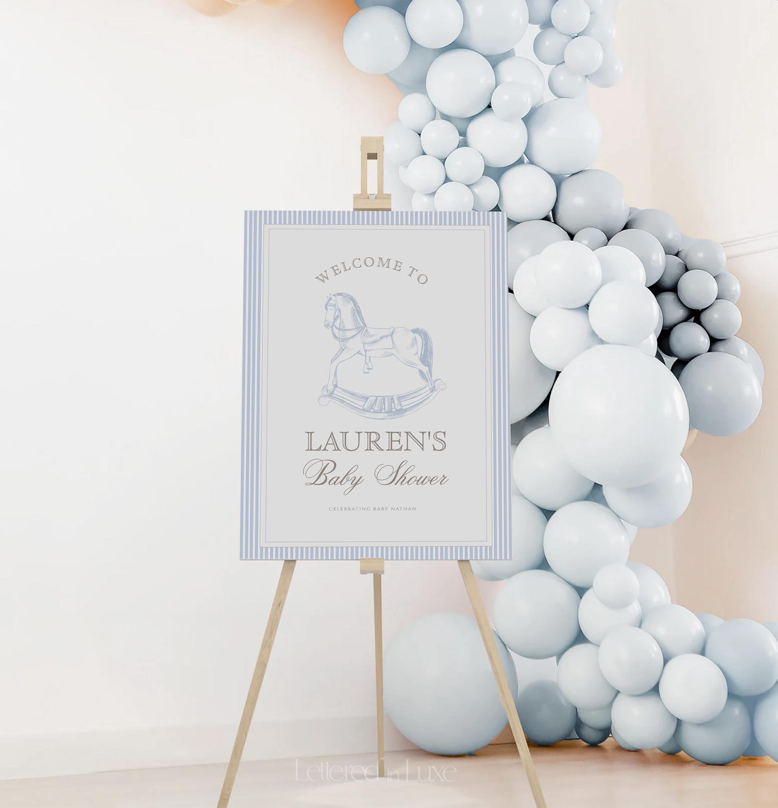 Rocking Horse Baby Shower Welcome Sign | Blue Baby Shower Template ...