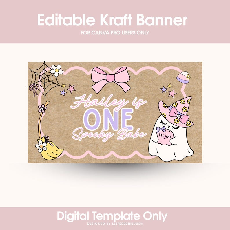 Pink Halloween Birthday Kraft Banner Digital Template | One Spooky Babe ...